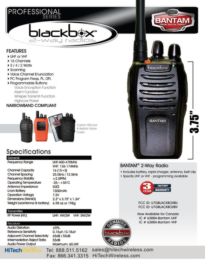 Blackbox Bantam VHF Two Way Radio from HiTech Wireless.com